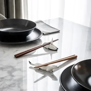 LLADRO Ermine And Crane Chopsticks Holders With Wooden Chopsticks