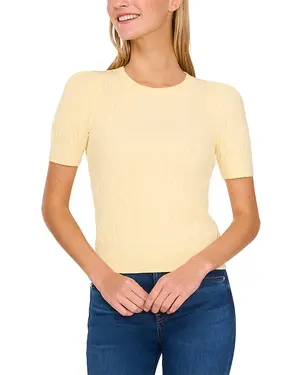 CECE DUPRAZ Cable Crewneck Puff Sleeve Top