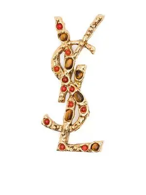Saint Laurent Cassandre Logo Brooch - Gold