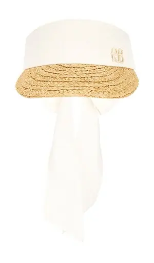 Ruslan Baginskiy Straw Braid & Linen Visor - Ivory & Natural Straw
