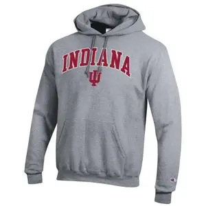 Champion Indiana Hoosiers Arched Logo Fleece Pullover Hoodie - Heather Gray