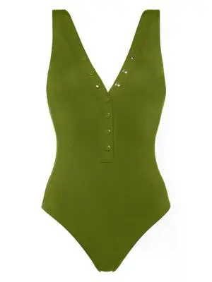 ERES Icône V-neck Press-stud Swimsuit - Green