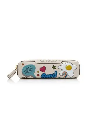 ANYA HINDMARCH Sticker Leather Pencil Case - White