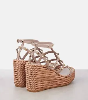 Valentino Garavani Rockstud Leather Wedge Espadrilles - Beige