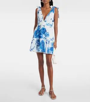 Poupette St Barth Cara Floral Cotton Mini Dress - Blue