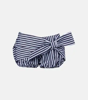 Rabanne Striped Cotton Shorts With Bow Detail - Blue