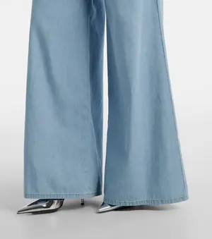 AREA Embellished Floral-appliqué Wide-leg Jeans - Blue