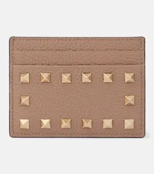 Valentino Garavani Rockstud Leather Card Holder - Beige