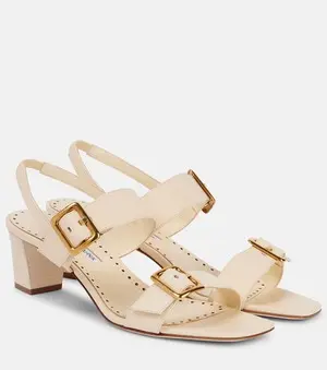 Manolo Blahnik Thalitsli 50 Leather Slingback Sandals - White