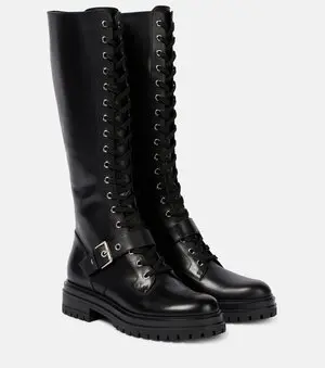 GIANVITO ROSSI Miles Lace-up Leather Knee-high Boots - Black