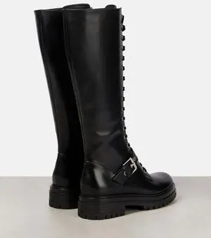 GIANVITO ROSSI Miles Lace-up Leather Knee-high Boots - Black