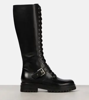 GIANVITO ROSSI Miles Lace-up Leather Knee-high Boots - Black