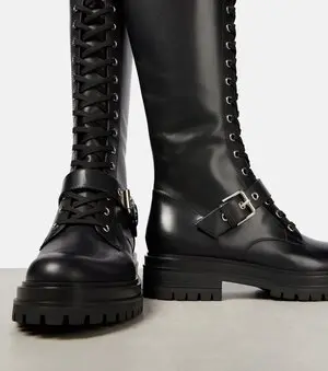 GIANVITO ROSSI Miles Lace-up Leather Knee-high Boots - Black