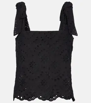 Poupette St Barth Noa Broderie Anglaise Cotton Top - Black