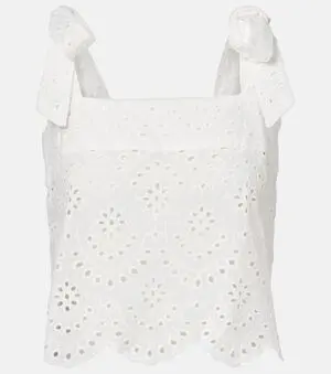 Poupette St Barth Noa Broderie Anglaise Cotton Top - White