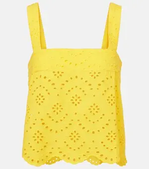 Poupette St Barth Noa Broderie Anglaise Cotton Top - Yellow