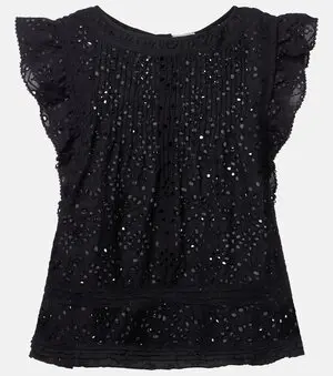 Poupette St Barth Broderie Anglaise Cotton Top - Black