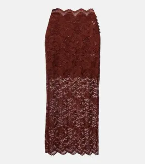 Rabanne Floral Lace Midi Skirt - Brown