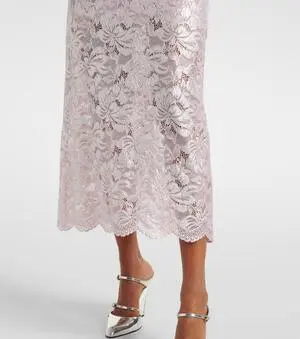 Rabanne Floral Lace Midi Skirt - Pink