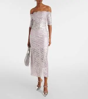 Rabanne Floral Lace Midi Skirt - Pink
