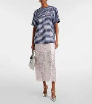 Rabanne Floral Lace Midi Skirt - Pink