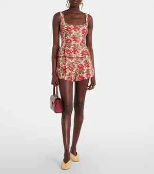 Posse Rosalie Floral Linen Shorts - Red