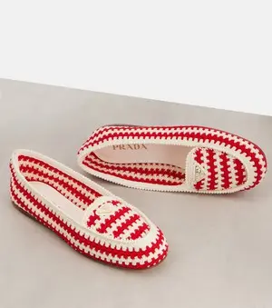 Prada Striped Crochet Ballet Flats