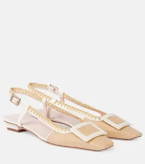 ROGER VIVIER Belle Vivier Canvas Slingback Flats - Beige