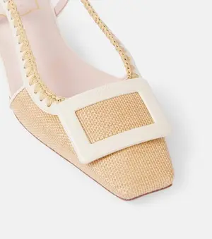 ROGER VIVIER Belle Vivier Canvas Slingback Flats - Beige