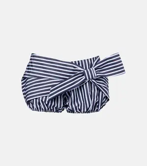 Rabanne Bow-detail Striped Cotton Shorts - Blue