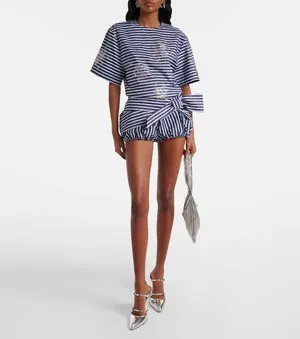 Rabanne Bow-detail Striped Cotton Shorts