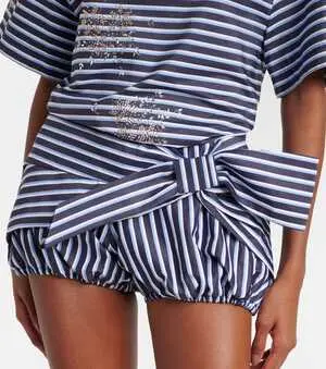 Rabanne Bow-detail Striped Cotton Shorts