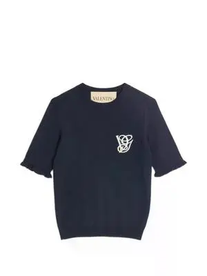 Valentino Garavani Embroidered Wool Top - Blue