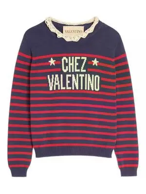 Valentino Garavani Striped Sweater With Lace Trim