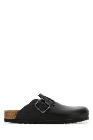 Women's Black Leather Mules Clogs