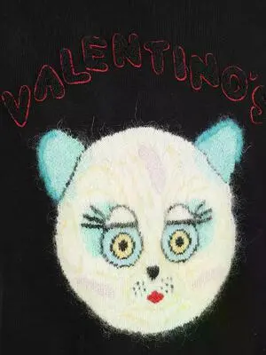 Valentino Garavani Intarsia-knit Cat-motif Crew Neck Sweater - Black
