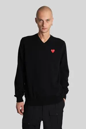 Play Comme Des Garcon Heart Patch V-Neck Knitwear - Black