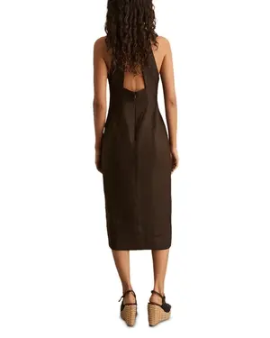 REISS Amelia Tie Detailed Midi Dress - Chocolate