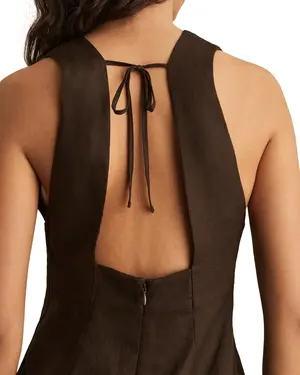 REISS Amelia Tie Detailed Midi Dress - Chocolate
