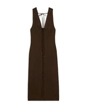 REISS Amelia Tie Detailed Midi Dress - Chocolate