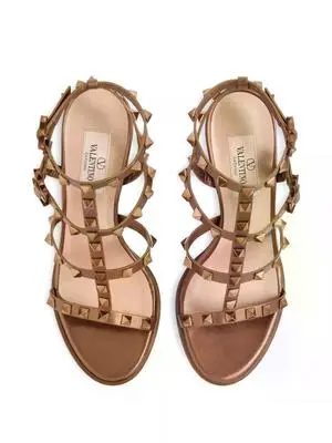 Valentino Garavani Rockstud Metallic Ankle-strap Sandals - Brown