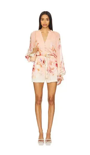 Hemant & Nandita Romper With Tie Belt - Peach Pink