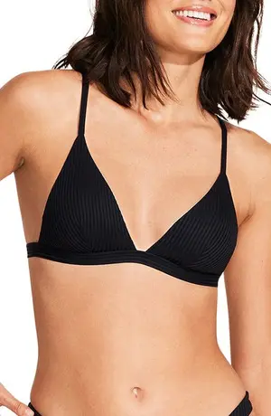 Vitamin A® Moss Rib Triangle Bikini Top - Black