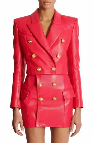 Balmain Cropped Lambskin 6-button Jacket