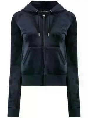 Juicy Couture Logo-embroidered Zipped Velour Hoodie - Blue