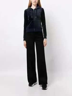 Juicy Couture Logo-embroidered Zipped Velour Hoodie - Blue