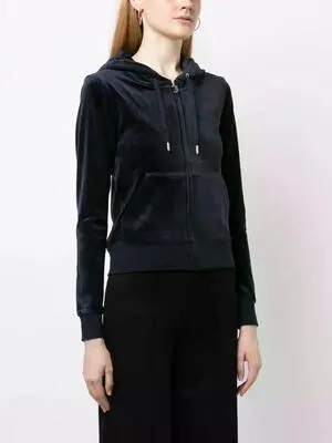 Juicy Couture Logo-embroidered Zipped Velour Hoodie - Blue