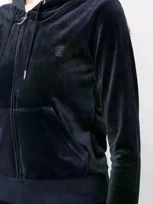Juicy Couture Logo-embroidered Zipped Velour Hoodie - Blue