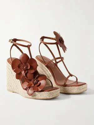 Zimmermann Orchid Embellished Leather Espadrille Wedge Sandals - Brown