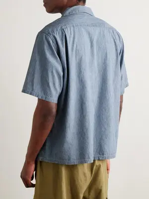 Visvim Keesey Convertible-collar Logo-embroidered Cotton And Silk-blend Chambray Shirt